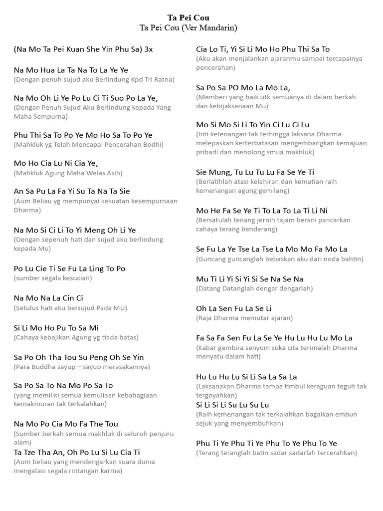 Na Mo Ta Pei Kuan She Yin Phu Sa | PDF