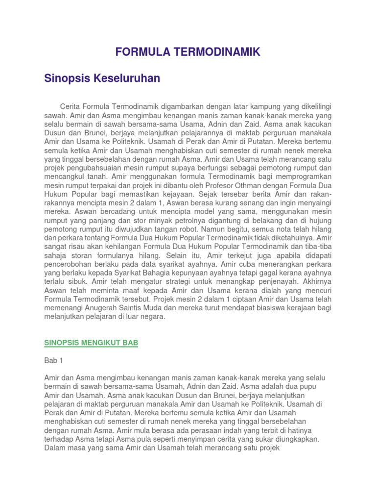 Sinopsis Novel Formula Termodinamik | PDF