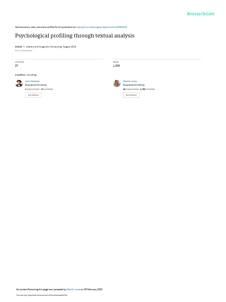 Psychological Profiling Through Textual Analysis | PDF | Accuracy And ...