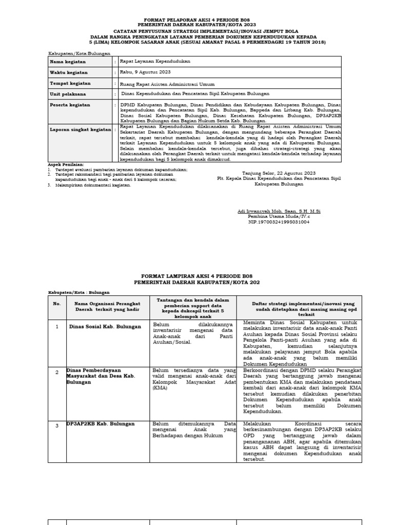 Format Pelaporan Aksi 4 Periode B08 | PDF