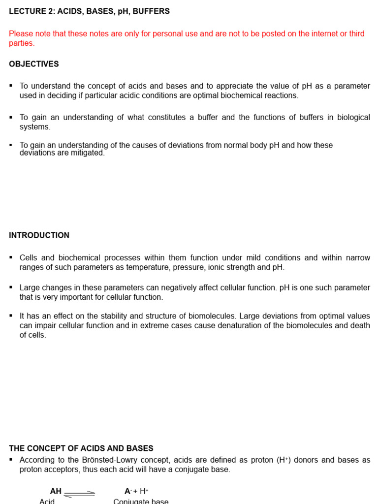 Acids, Bases, pH, Buffers Lecture | PDF | Acid | Ph