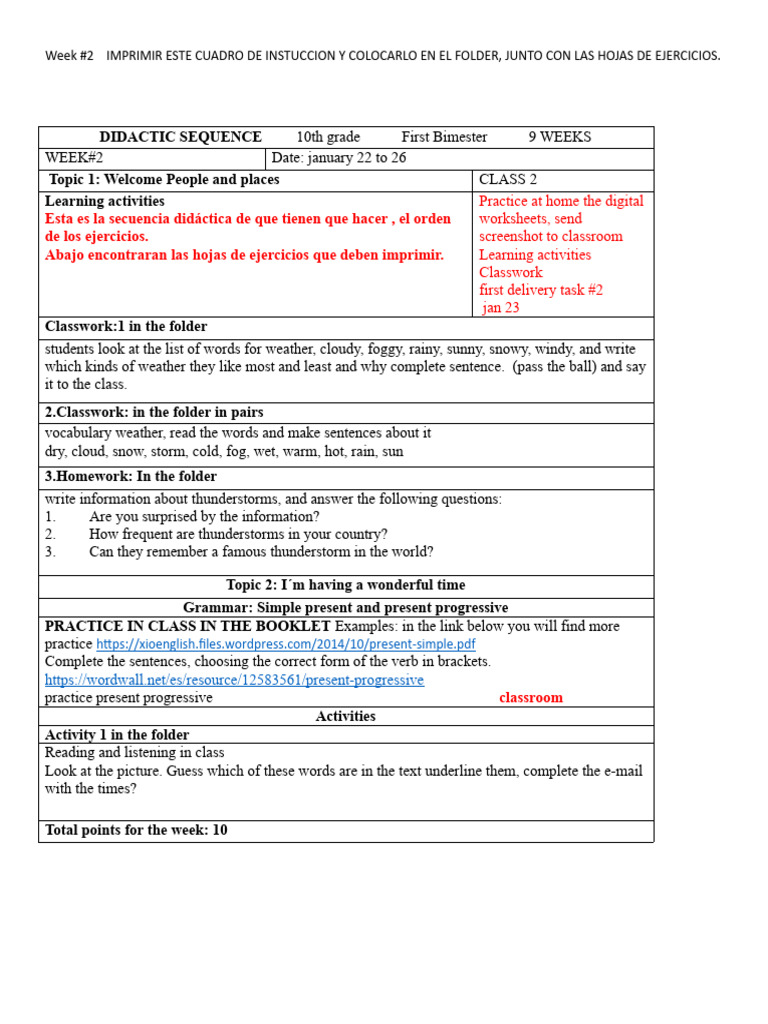 10th Grade Week 2 Lesson Plan | PDF