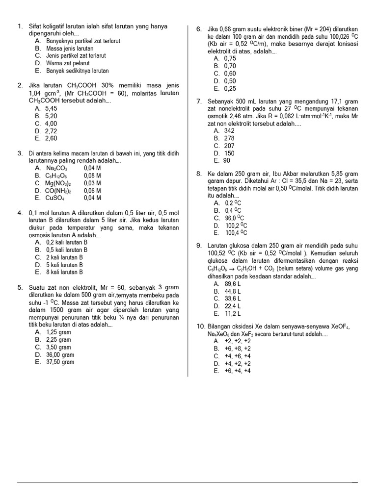 Soal Kim SMT 1 Kls 12 | PDF