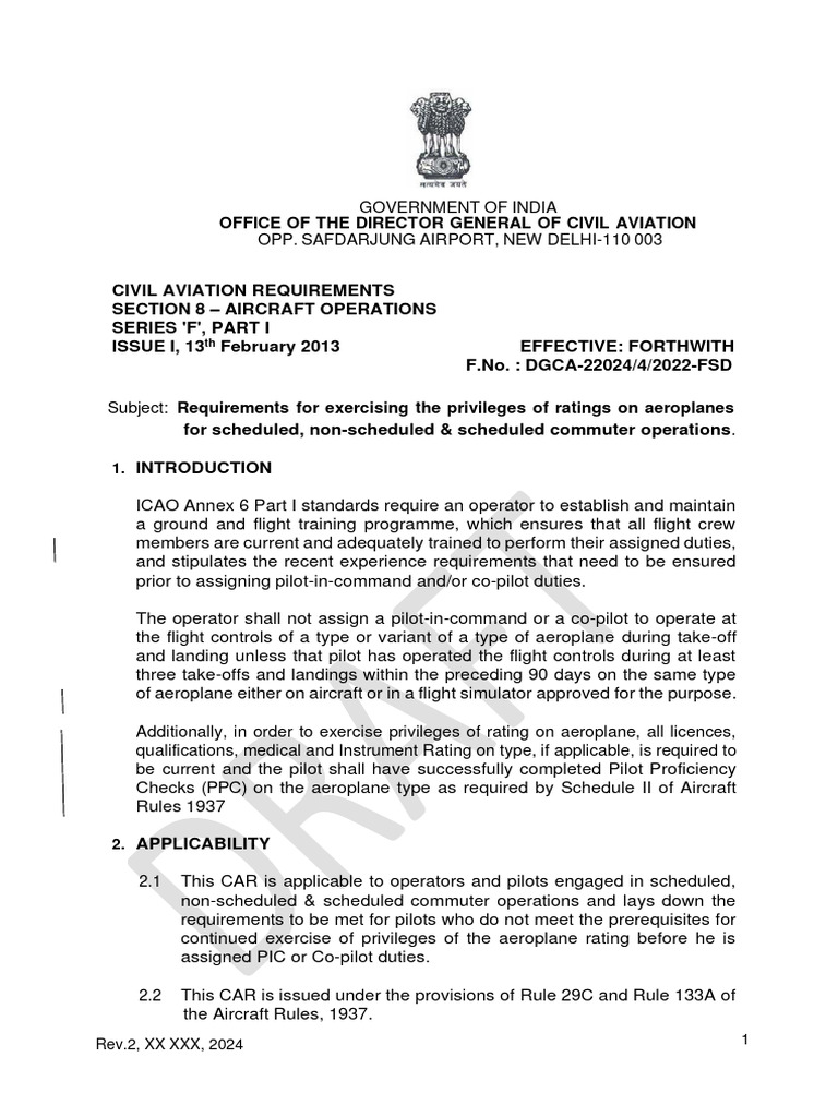 DGCA - Draft - CAR - 8-F-I - For Comments-2 | PDF | Airplane | Aviation