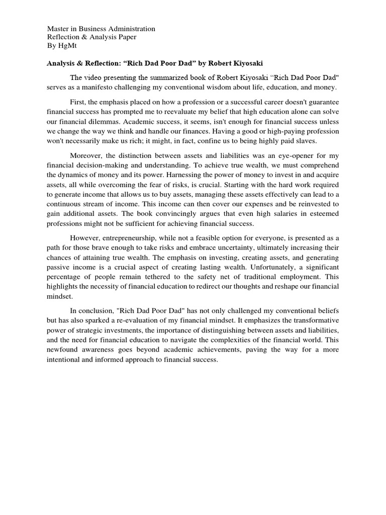 Analysis & Reflection Paper For MBA | PDF | Investing | Business Ethics