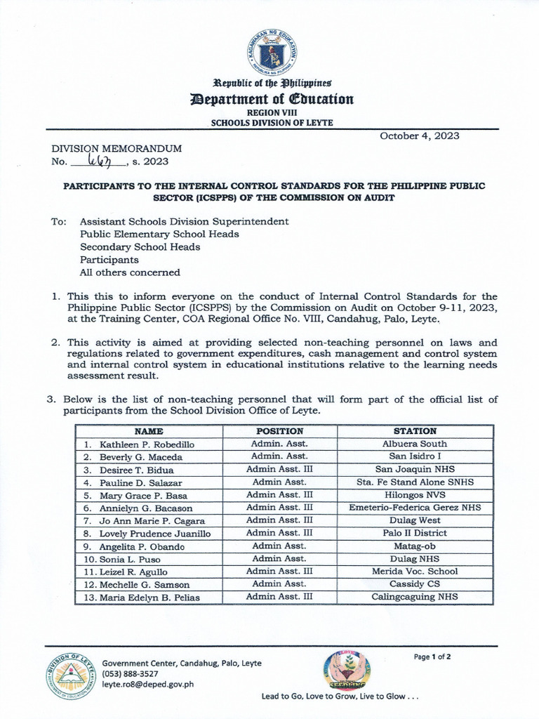 DM No. 663 COA Internal Control | PDF