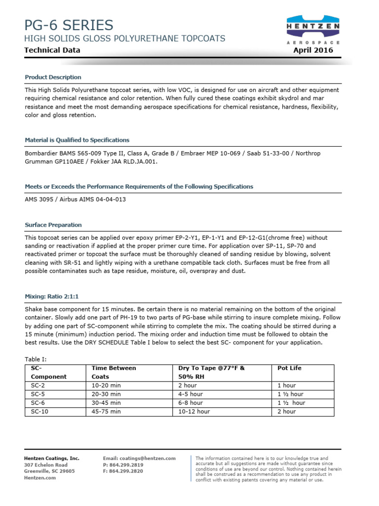Hentzen Polyurethane Topcoat PG-6 Series TDS | PDF | Materials | Physical Sciences