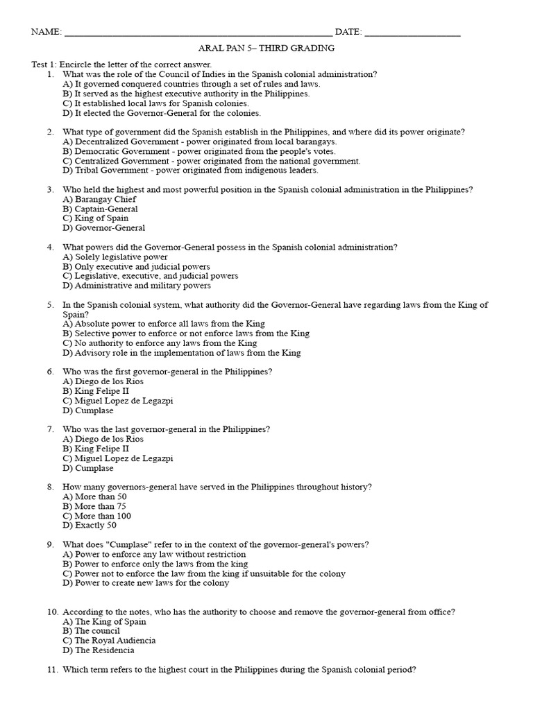 Spanish Colonial Administration Quiz | PDF | Spanish Empire | European ...