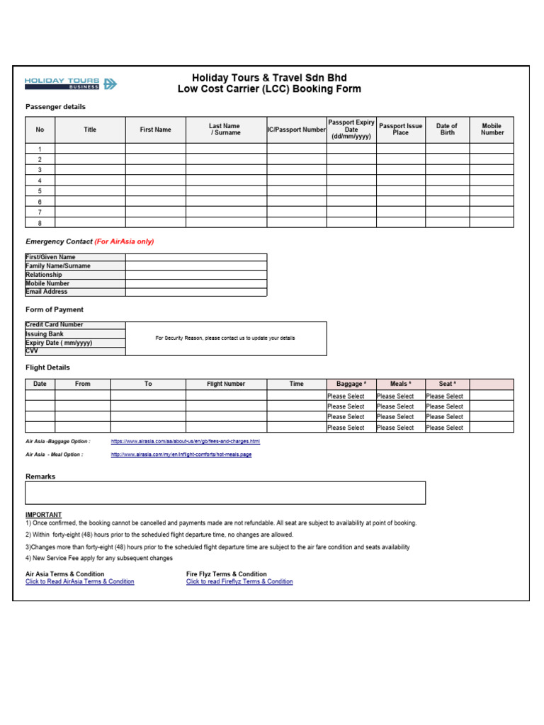 Template - LCC BKG Form 2023 | PDF | Payments