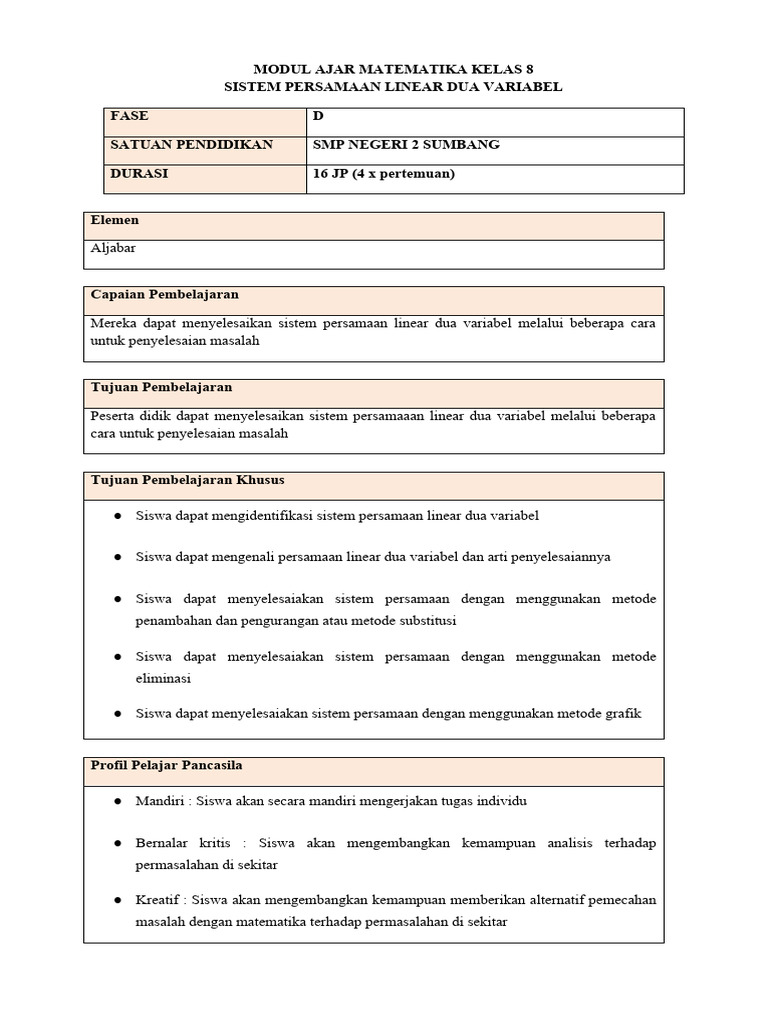 Modul SPLDV SMP 2 | PDF