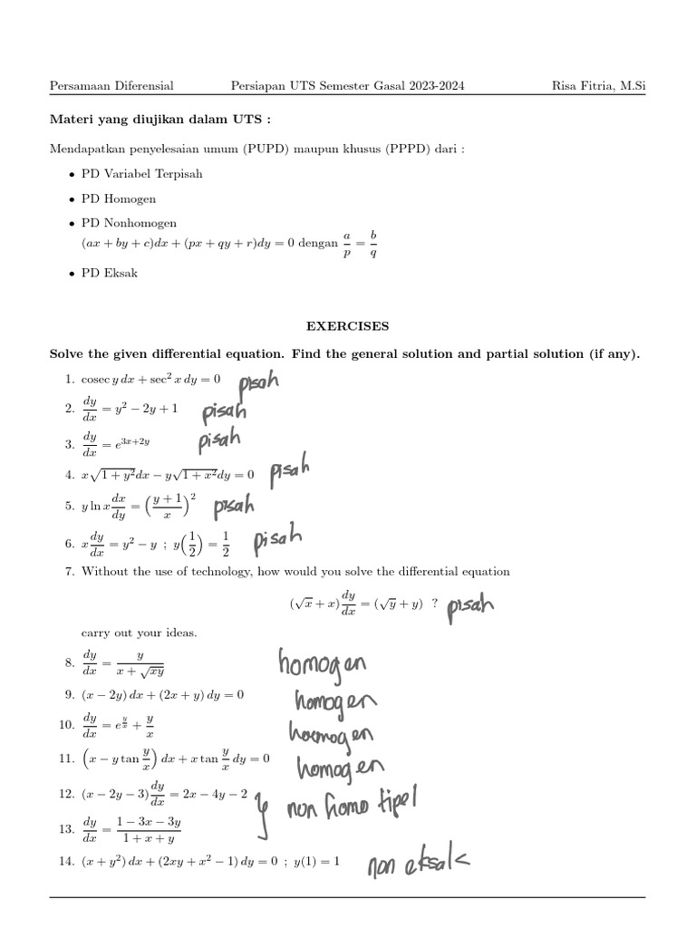 Exercises UTS - 231009 - 073304 | PDF | Calculus | Multivariable Calculus