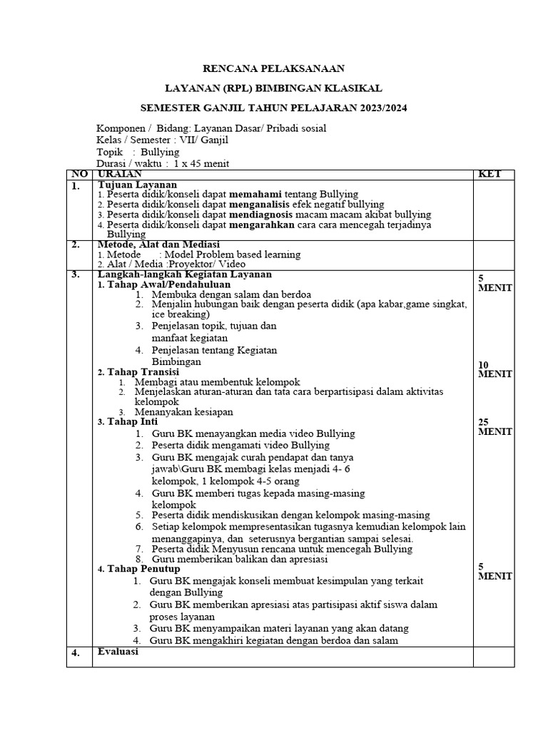 RPL Merdeka Bimbingan Klasikal. | PDF