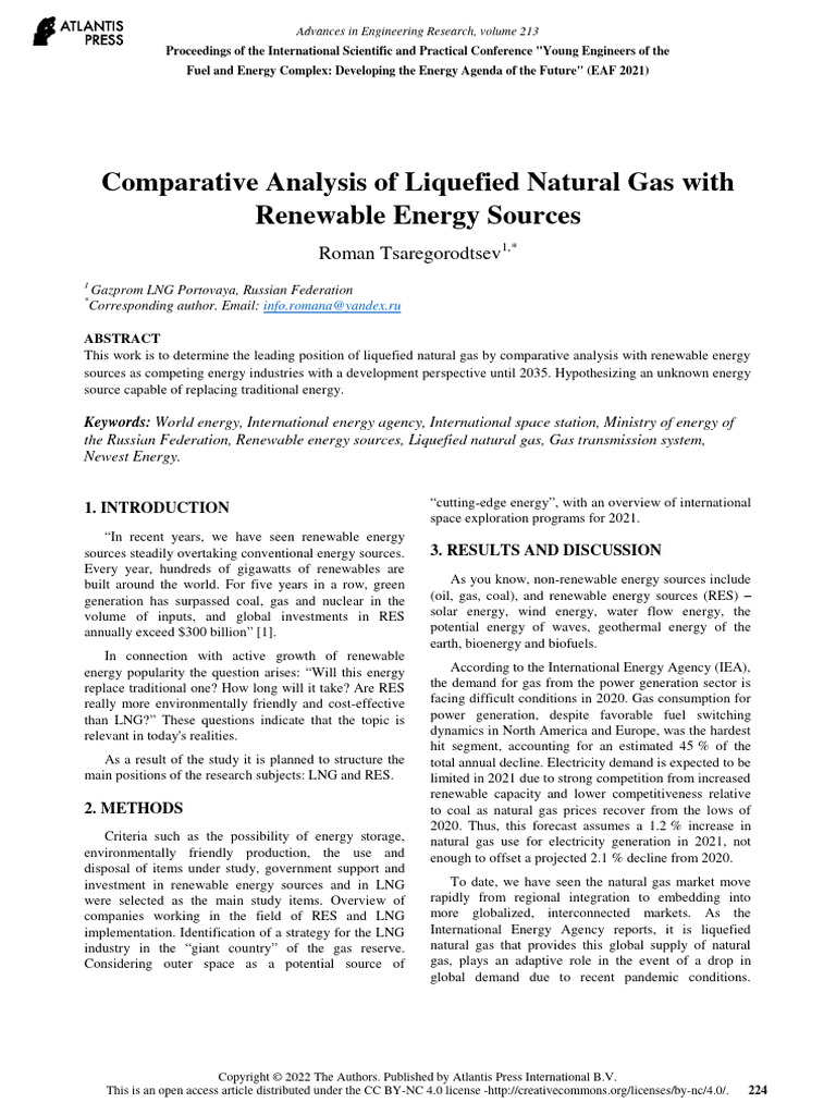 Comparative Analysis of Liquefied Natural Gas With Renewable Energy Sources | Download Free PDF ...