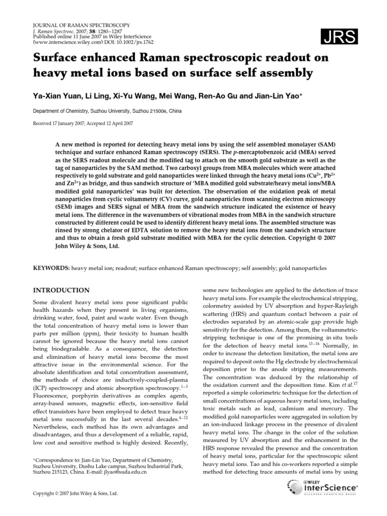 Gold Heavy Metal Sensor | PDF | Raman Spectroscopy | Nanoparticle