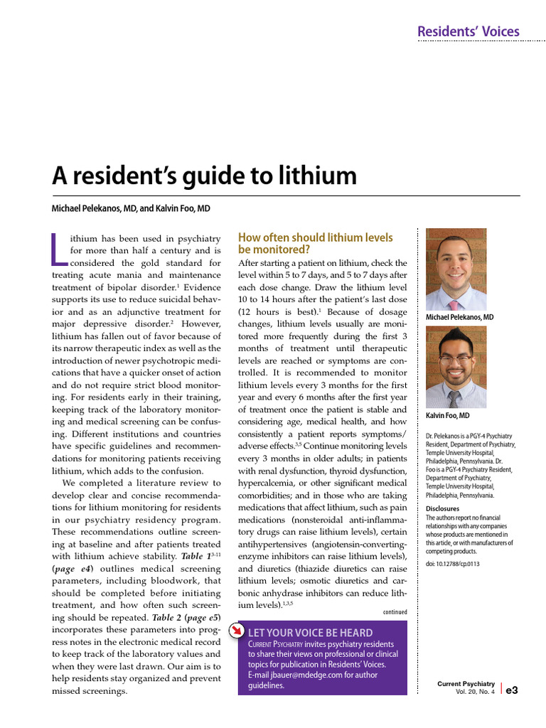 A Residents Guide To Lithium | PDF | Mania | Bipolar Disorder