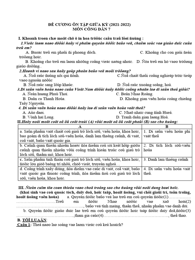 ĐỀ CƯƠNG ÔN TẬP GIỮA KỲ CD7 | PDF