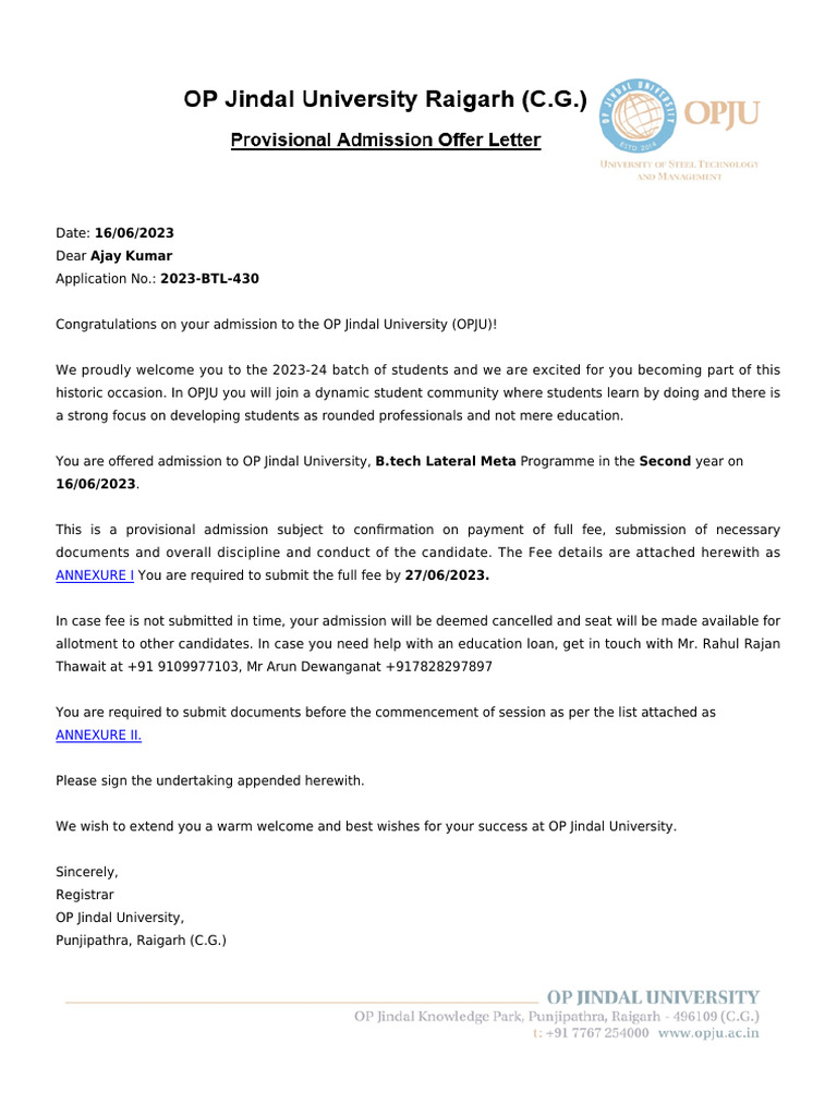 Offer Letter 2023-BTL-430 | PDF