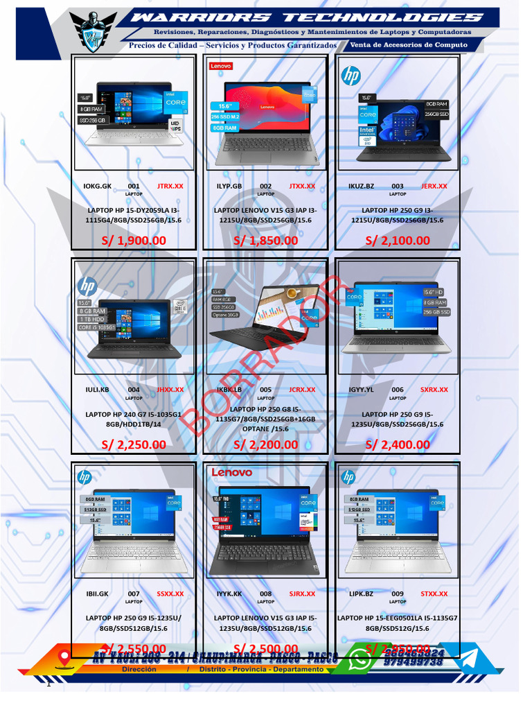 Calculos Generales para Catalogo Laptops | PDF | Video Game Platforms | Office Equipment