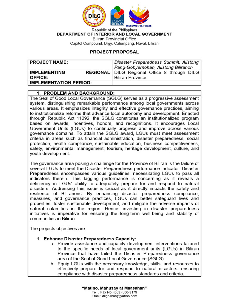 DILG Biliran - RIDS Project Proposal | Download Free PDF | Emergency ...