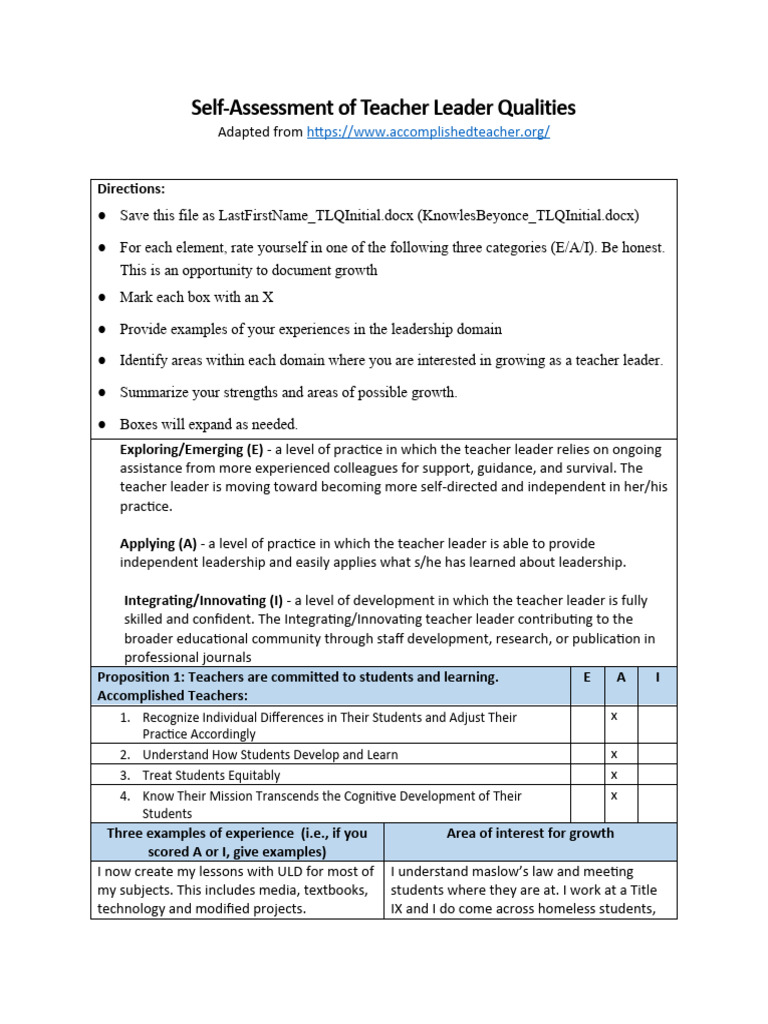 Mackamber Nbpts Initselfassessment | PDF | Leadership | Experience