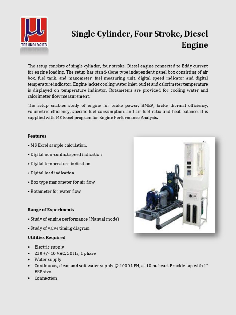 Single Cylinder Four Stroke Diesel Engine | PDF
