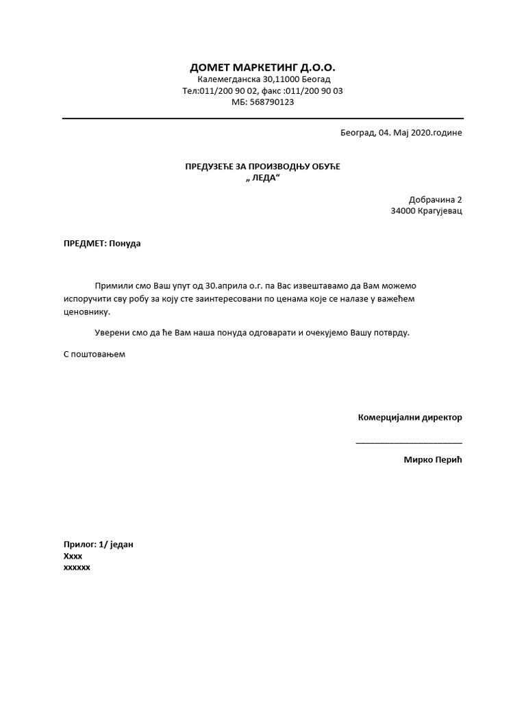 Poslovno Pismo Zupcasta Forma | PDF