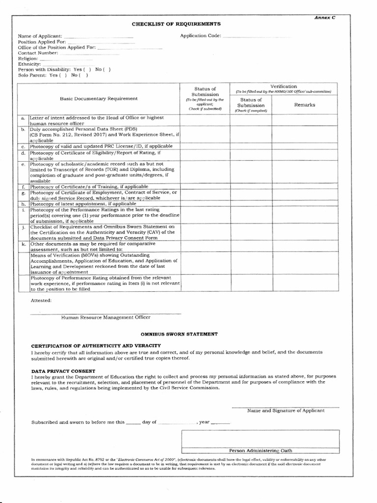 Checklist of Requirements and Omnibus Sworn Statement | PDF