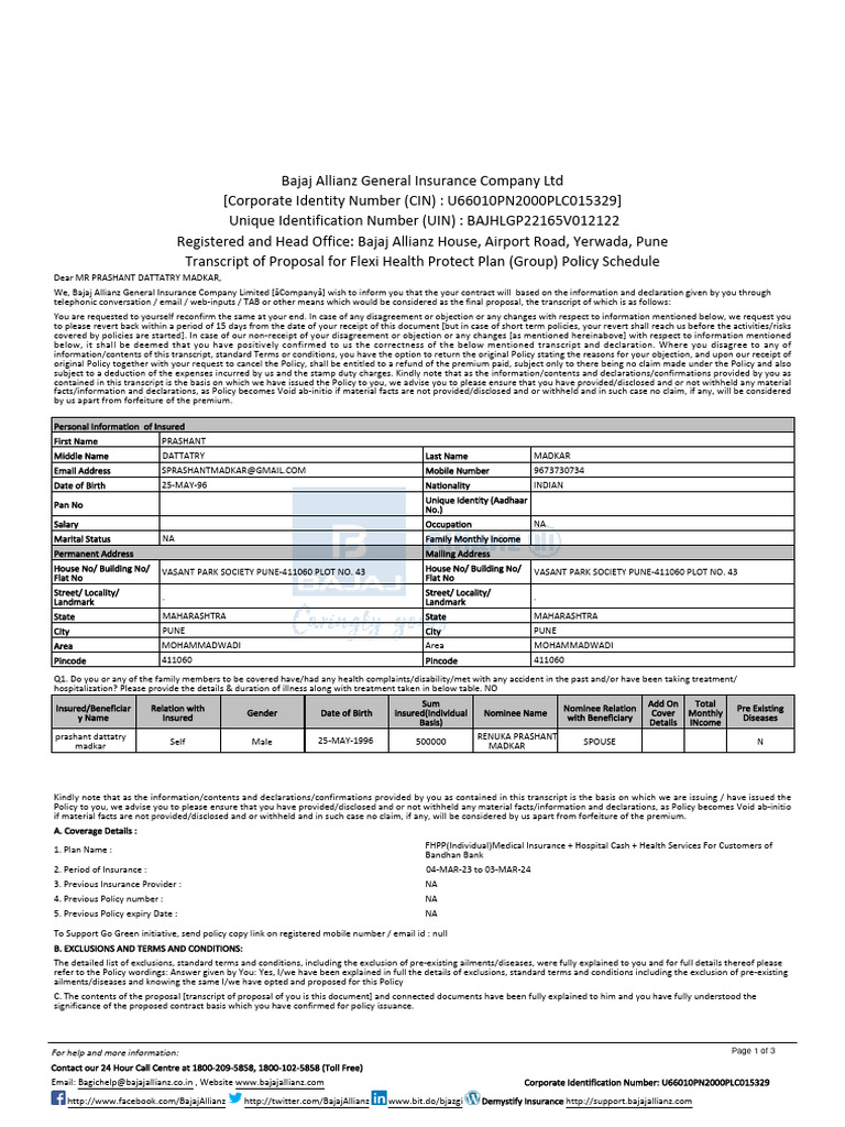 Bjaz GC Policy Schedule | PDF | Insurance | Underwriting