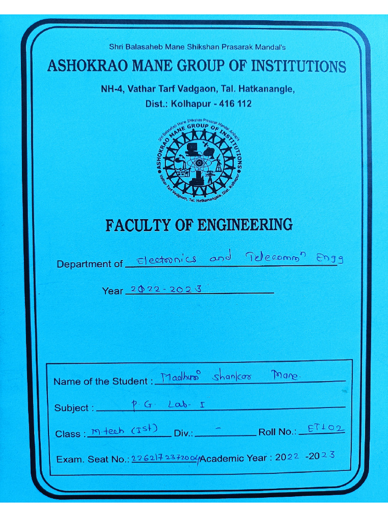 MTech ENTC FY Project Lab All Subject Practicles | PDF