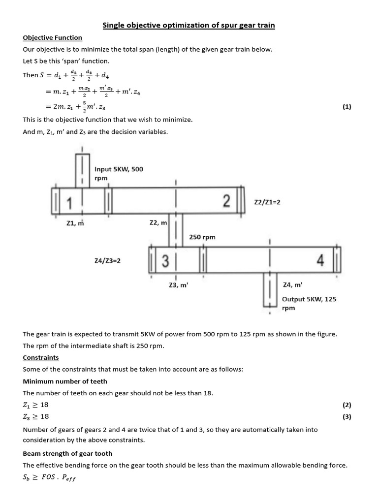 Single Objective Optimization of Spur Gear Train | PDF | Gear ...