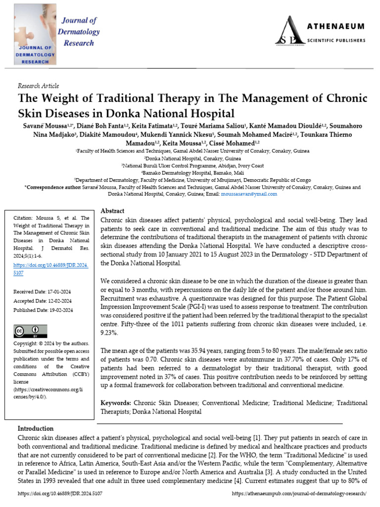 The Weight of Traditional Therapy in The Management of Chronic Skin Diseases in Donka National ...