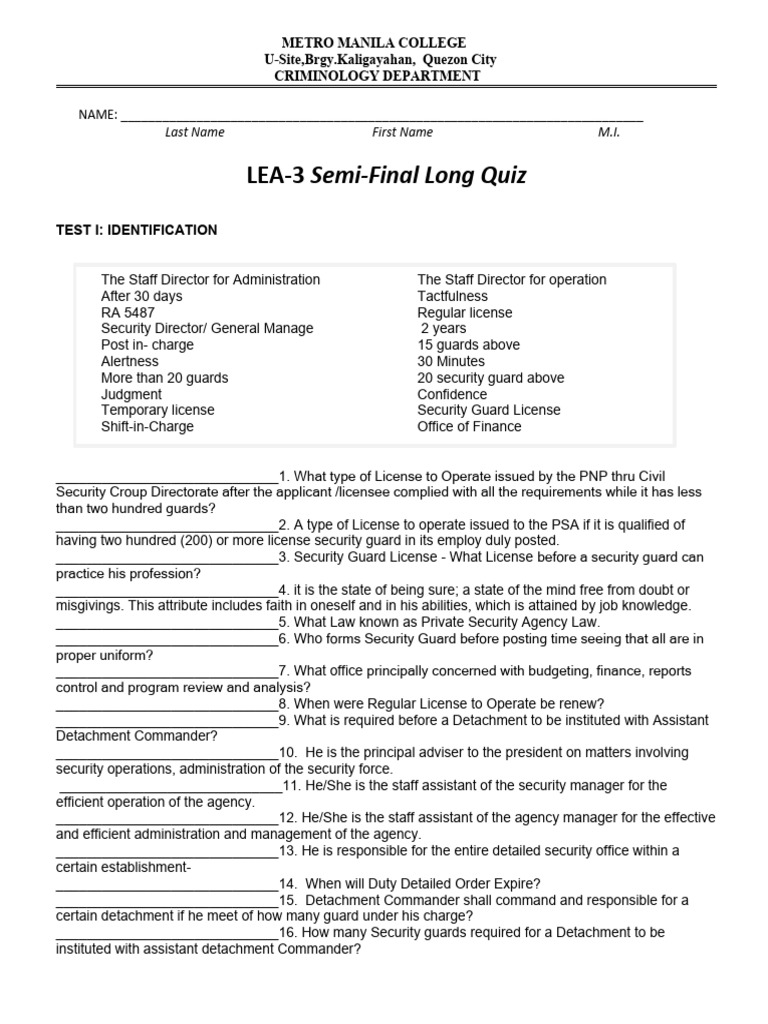 Lea2 Semi-Final Long Quiz - Modified | PDF