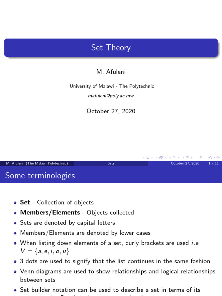 Introduction to Set Theory Concepts | PDF | Set (Mathematics) | Numbers