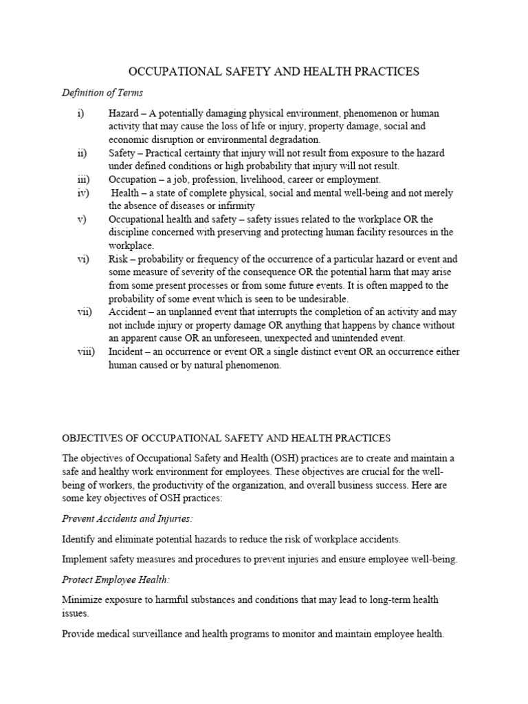 Occupational Safety and Health Practices: Definition of Terms | PDF ...