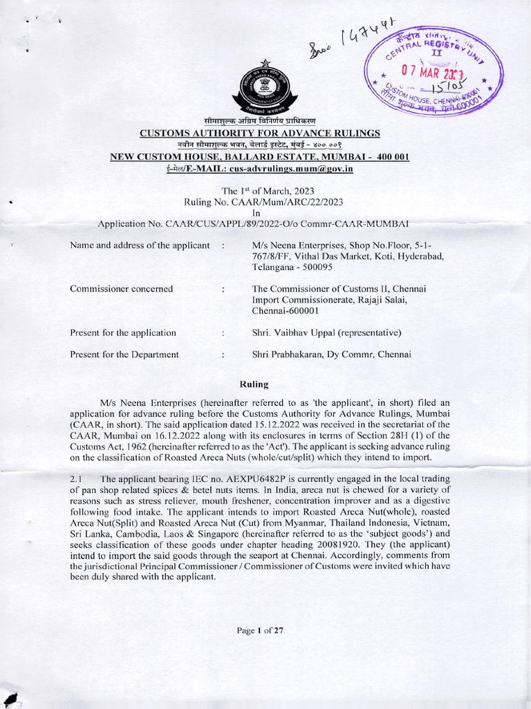 Neena Enteprises Advance Ruling (20081920) | PDF