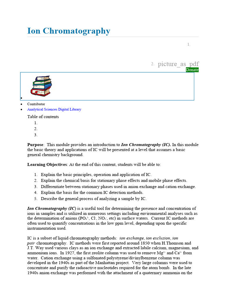 Ion Chromatography | PDF | Elution | Chromatography