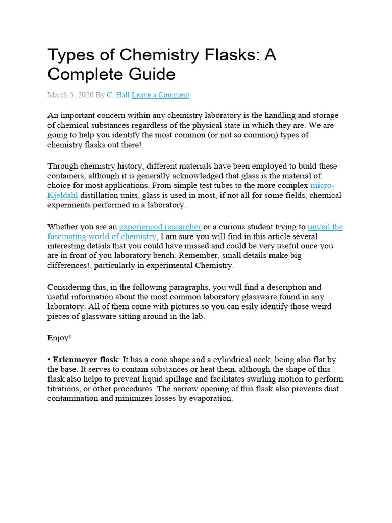 Types of Chemistry Flasks | PDF | Glasses | Titration