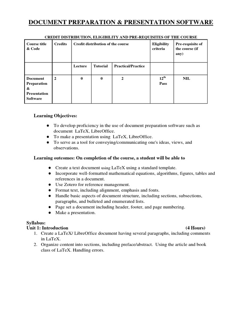 Document Preparation & Presentation Software: Learning Objectives | PDF