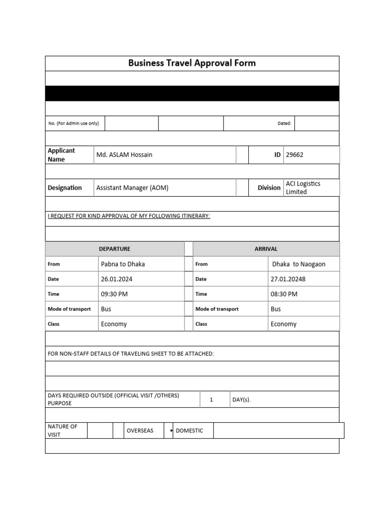 Business Travel Approval Request Form | PDF