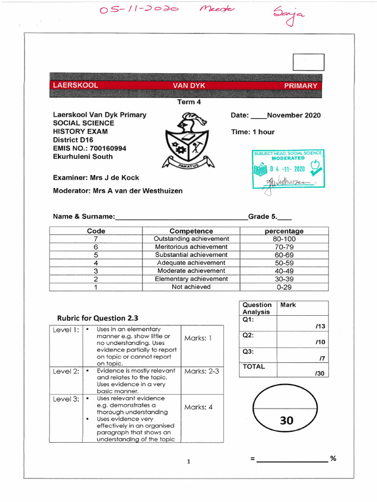 2020 November Exam Paper Gr5 Ss History | PDF | Ancient Egypt | Egyptian Hieroglyphs