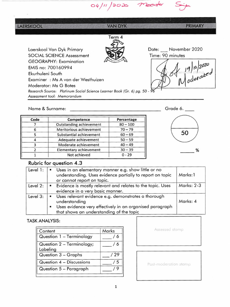 2020 November Exam Paper Gr6 Ss Geography | PDF | Science | Cognitive Science