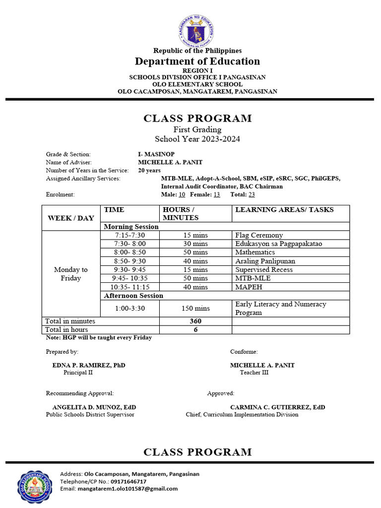 Class Program 2023-2024 | PDF