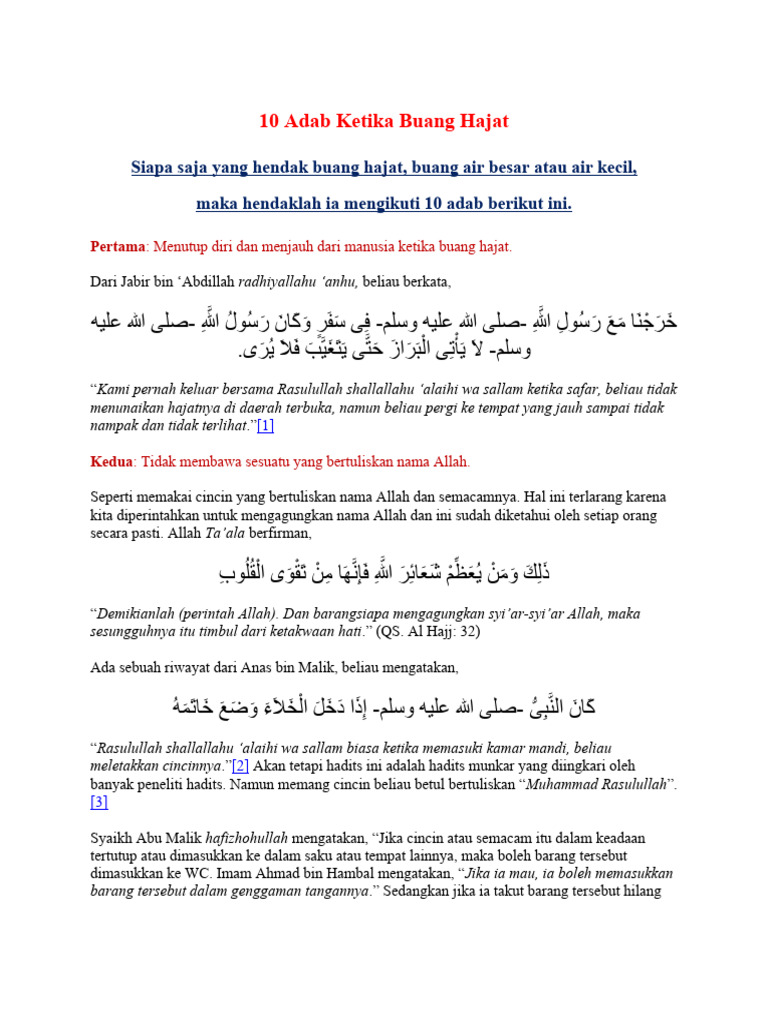 10 Adab Ketika Buang Hajat | PDF