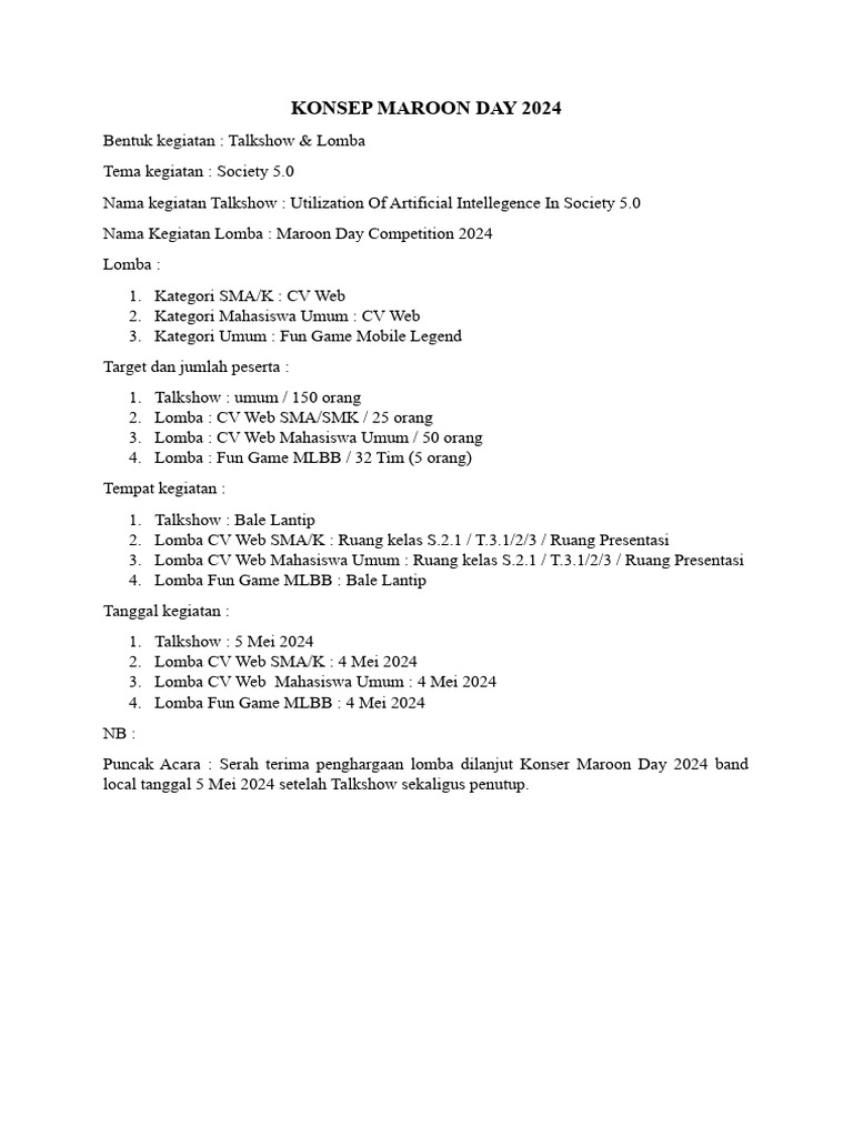 Konsep Baru Maroon Day 2024 | PDF