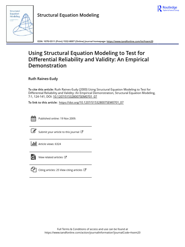 Using Structural Equation Modeling To Test For Differential Reliability And Validity An
