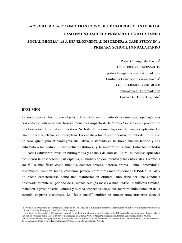 Intervención en Fobia Social Escolar | PDF | Trastorno mental | Sicología