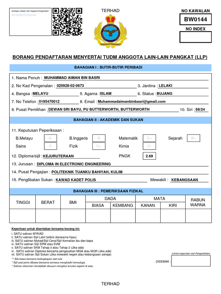 Borang Pemilihan Awal 2 | PDF