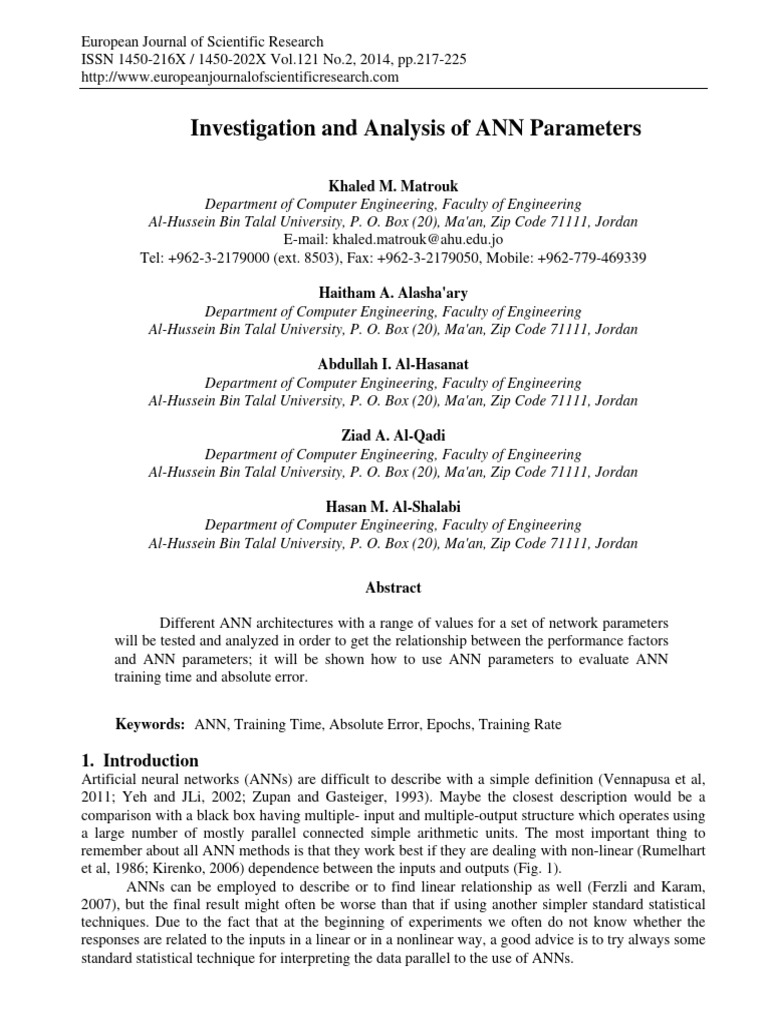 Investigation and Analysis of ANN Parameters | PDF | Applied ...