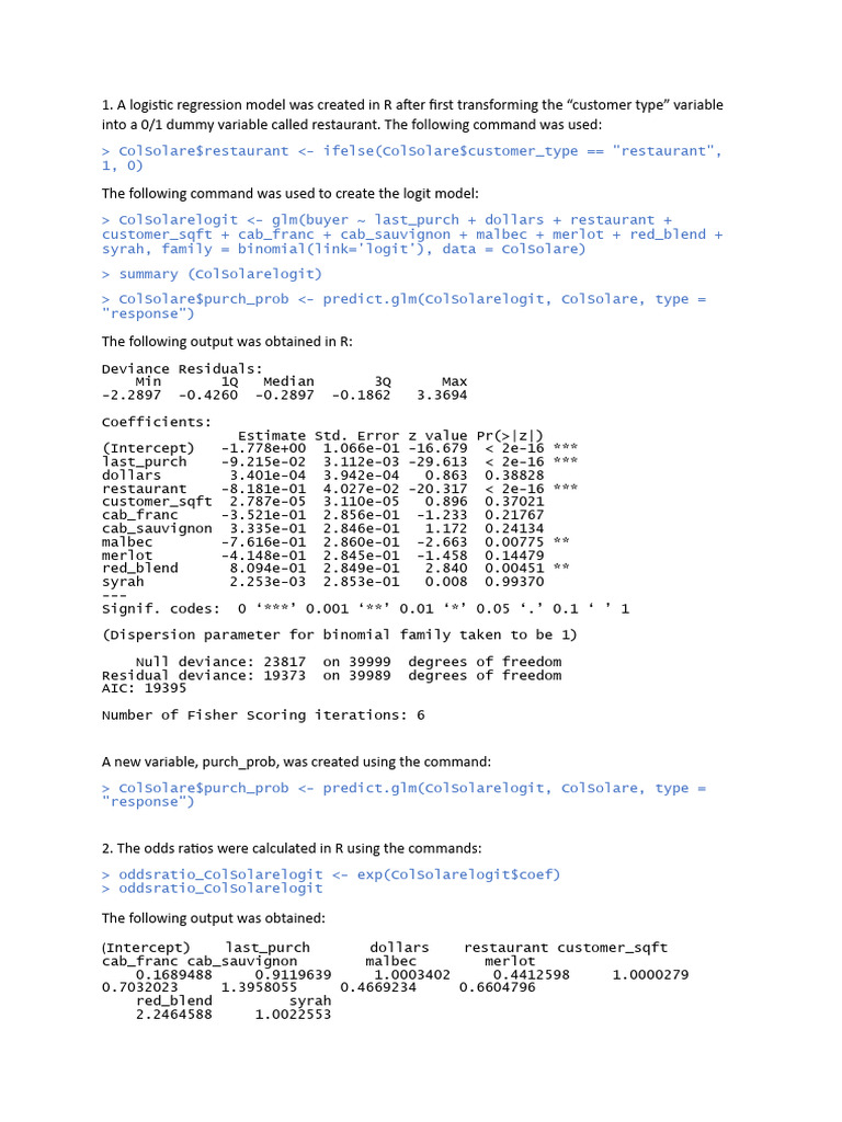 Col Solare Case Study 2 | PDF | Errors And Residuals | Logistic Regression