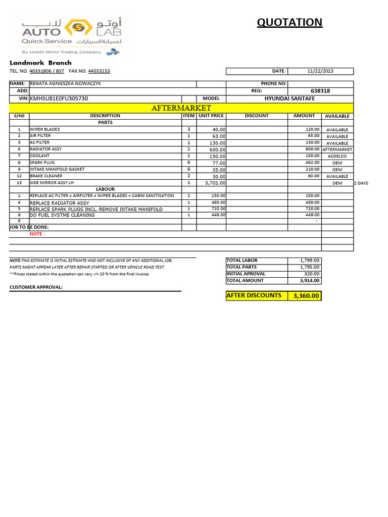 Quotation2 Reg 638318 Hyundai Santafe | PDF | Vehicles | Transport